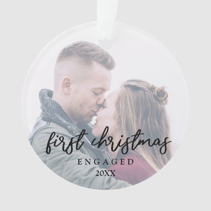Elegant modern our first Christmas engaged photo Ornament | Zazzle.com