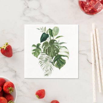 Elegant Modern Palm Green Leafy Tropical Foliage Napkins | Zazzle