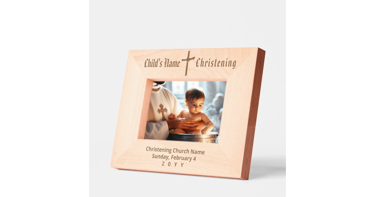 Elegant Modern Personalized Christening Cross Art Engraved Frames | Zazzle