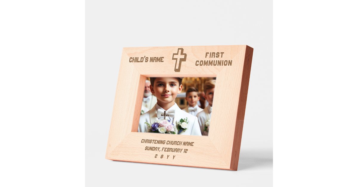 Elegant Modern Personalized First Communion Cross Engraved Frames | Zazzle