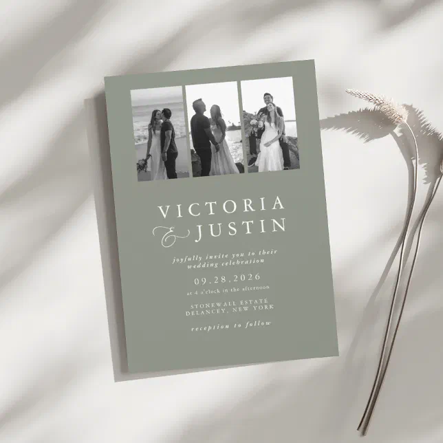 Elegant Modern Photo Collage Wedding Invitation | Zazzle