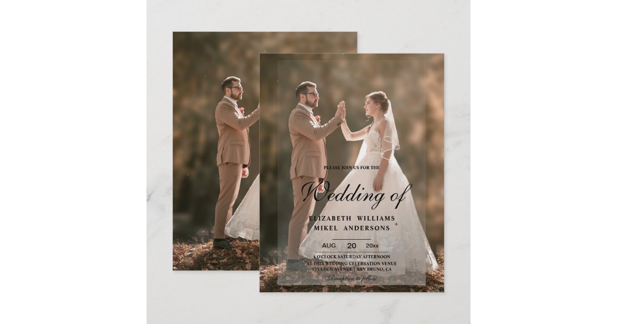 Elegant Modern Photo Front & Back Wedding Invitation | Zazzle