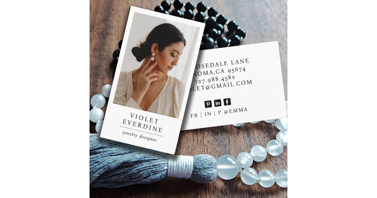 Elegant Modern Photo Jewelry Designer Business Card | Zazzle