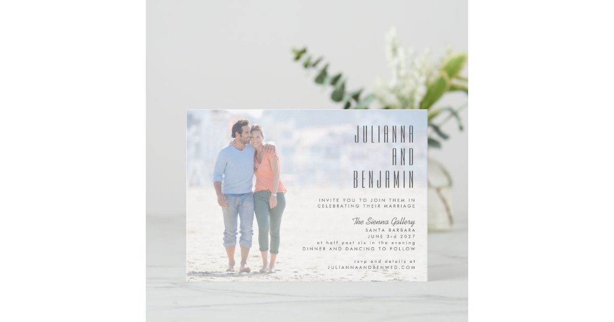 Elegant Modern Photo Text Overlay Chic Wedding Invitation | Zazzle