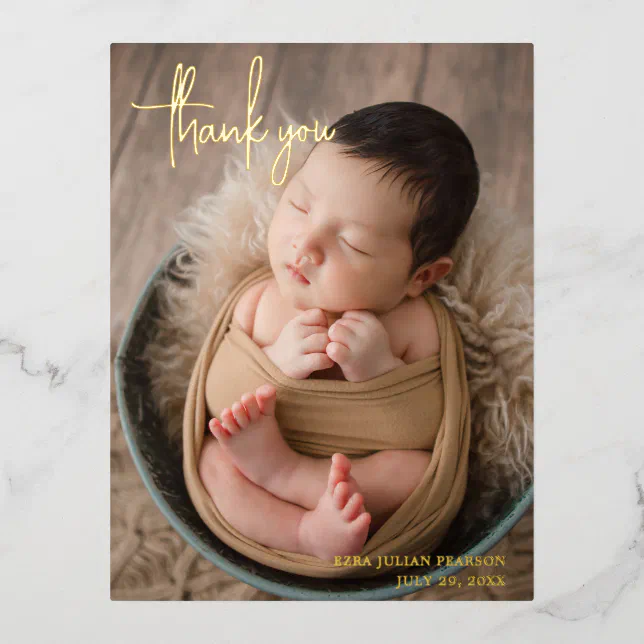 Elegant Modern Photo Thank You Birth Announcement | Zazzle