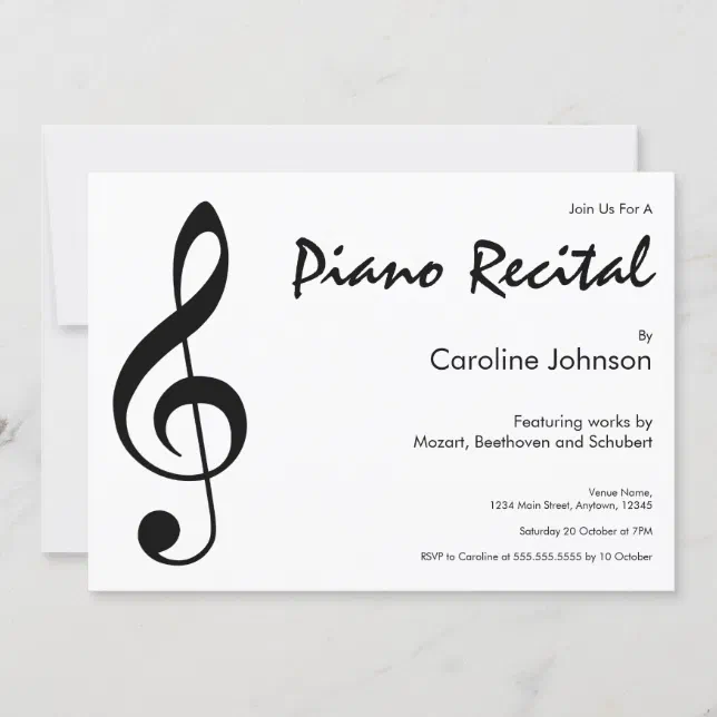 Elegant Modern Piano Music Recital Concert Invitation | Zazzle