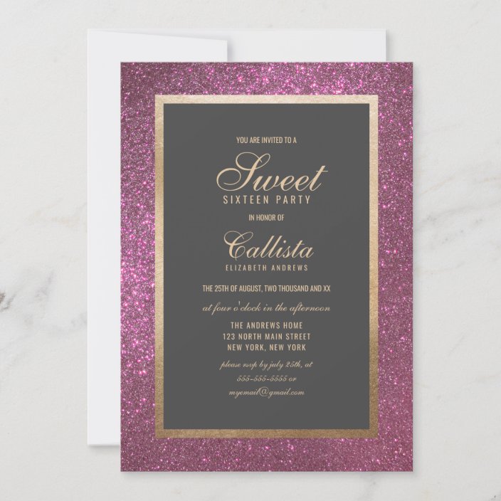 Elegant Modern Pink Glitter Thick Border Sweet 16 Invitation | Zazzle.com