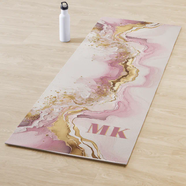 Elegant Modern Pink Gold Abstract Monogram Yoga Mat | Zazzle