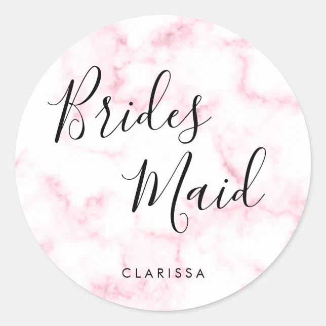 Elegant & modern pink marble bridesmaid classic round sticker | Zazzle
