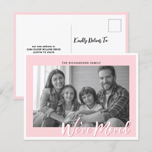 Elegant Modern Pink Moving Announcement Photo Postcard | Zazzle