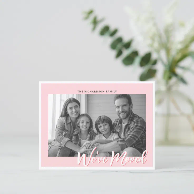 Elegant Modern Pink Moving Announcement Photo Postcard | Zazzle