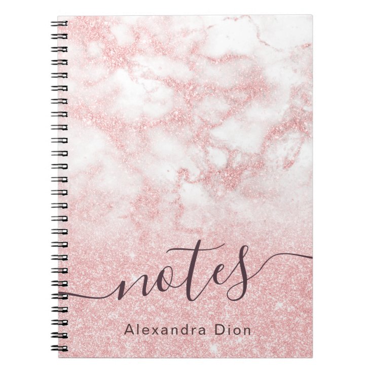 Elegant modern pink rose gold glitter marble notebook | Zazzle