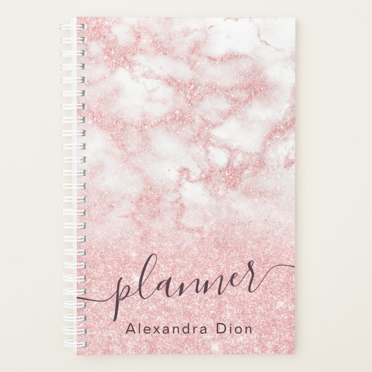 Elegant modern pink rose gold glitter marble planner | Zazzle