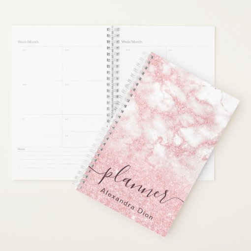 Elegant modern pink rose gold glitter marble planner | Zazzle