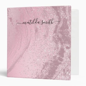 Elegant modern pink rose gold marble glitter 3 ring binder | Zazzle