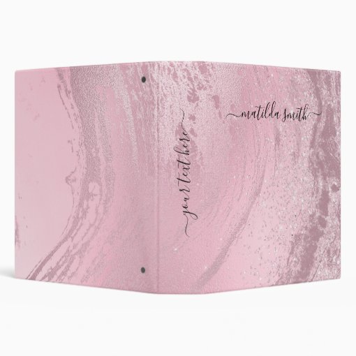 Elegant modern pink rose gold marble glitter 3 ring binder | Zazzle