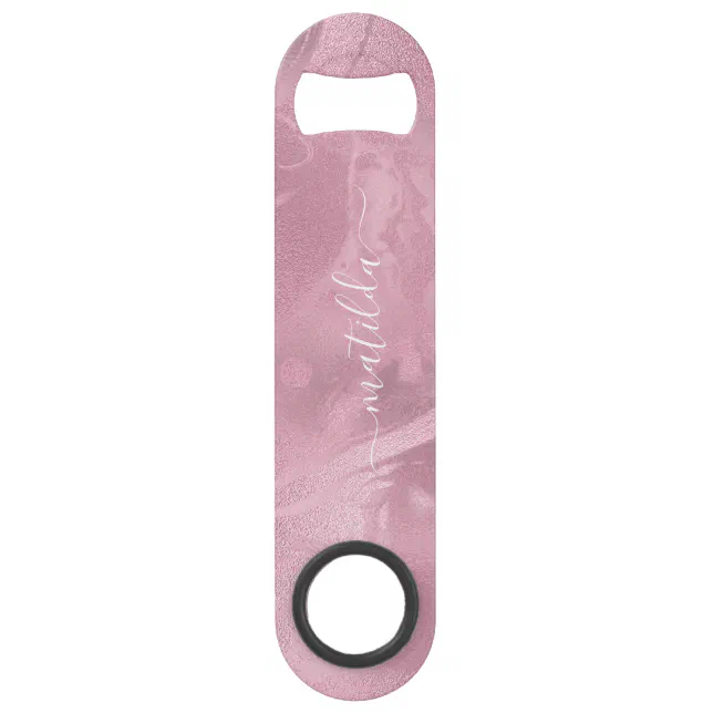 Elegant modern pink rose gold marble look bar key | Zazzle