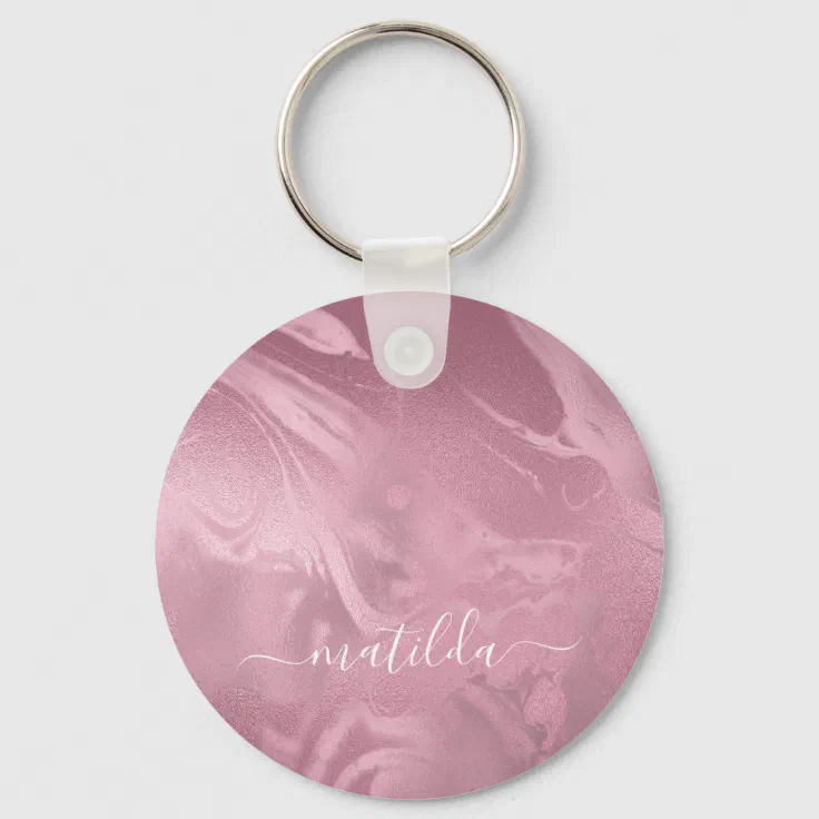 Elegant modern pink rose gold marble look keychain | Zazzle