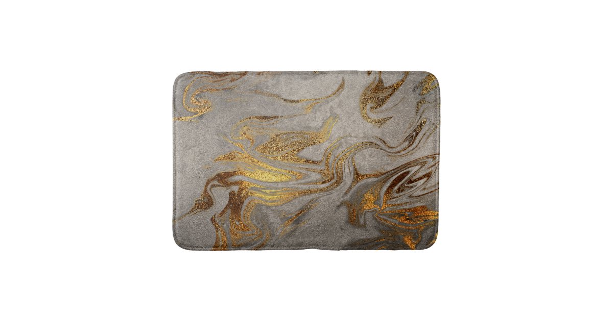 Elegant modern pretty gold & silver marble look bath mat | Zazzle