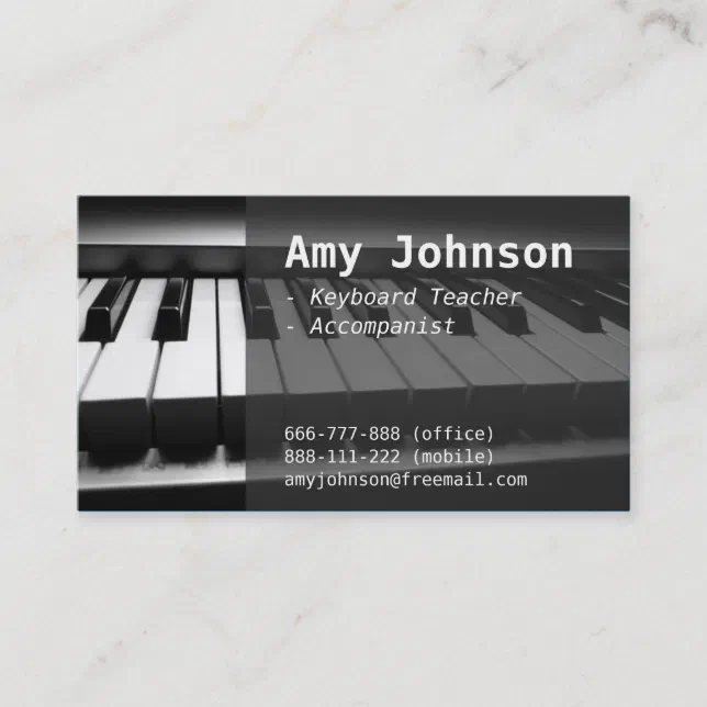 Elegant, Modern, Professional, Piano Teacher Business Card | Zazzle