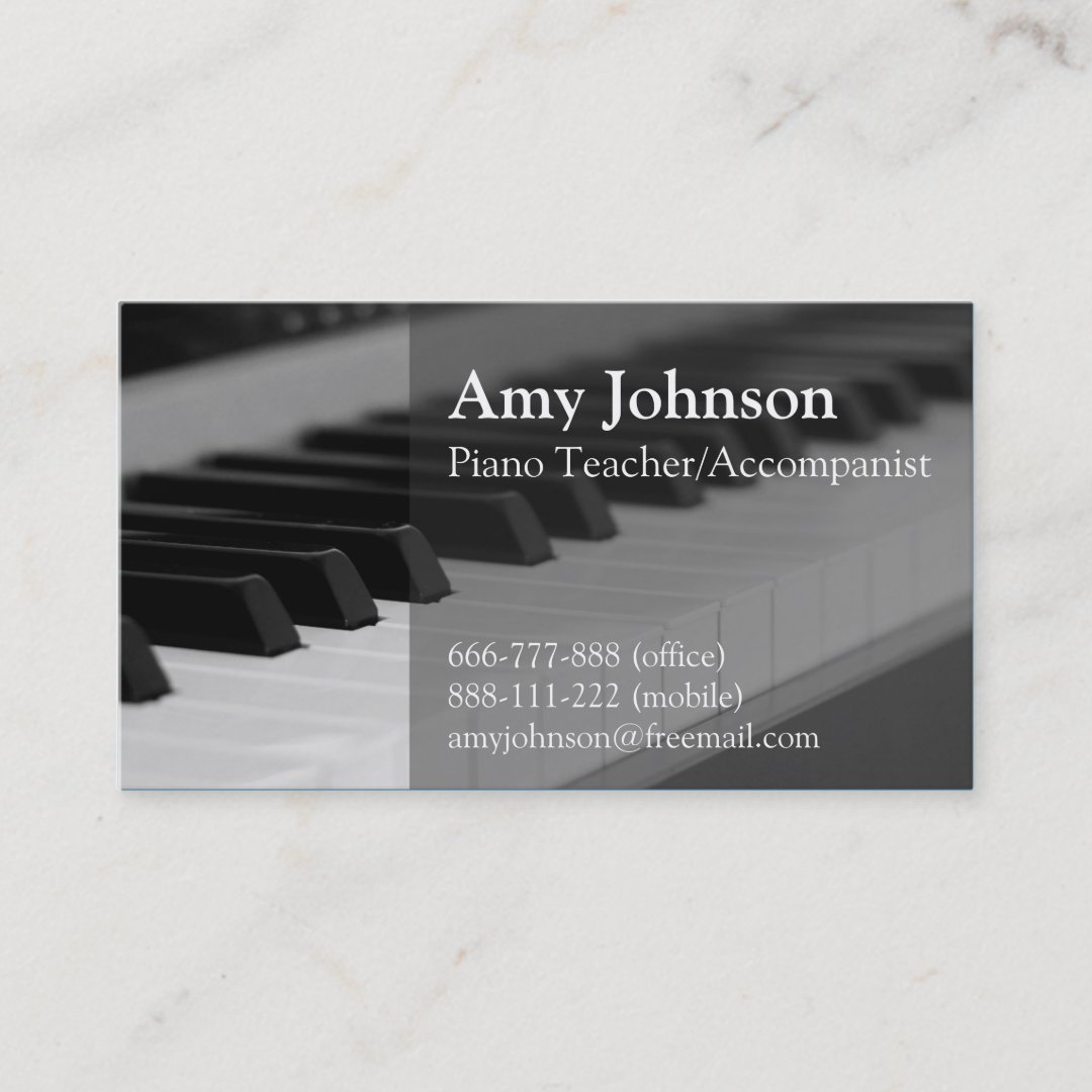 Elegant, Modern, Professional, Piano Teacher Business Card | Zazzle