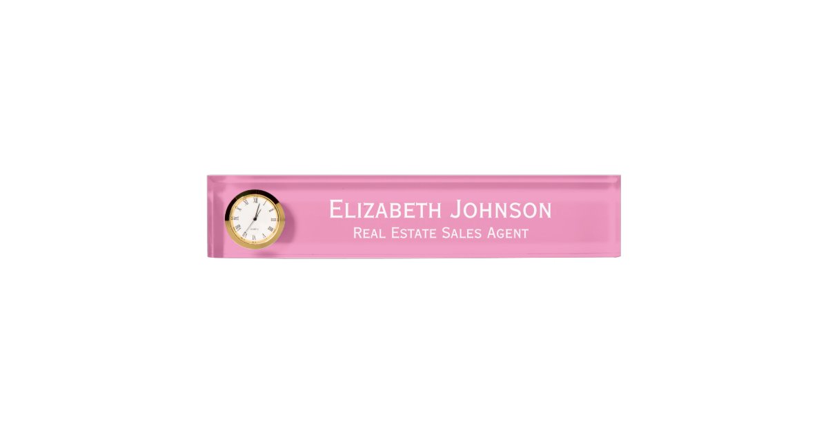 Elegant Modern Professional Pink Business Office Desk Name Plate | Zazzle