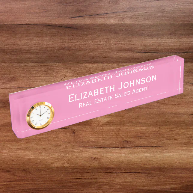 Elegant Modern Professional Pink Business Office Desk Name Plate | Zazzle