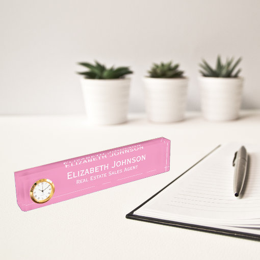 Elegant Modern Professional Pink Business Office Desk Name Plate | Zazzle