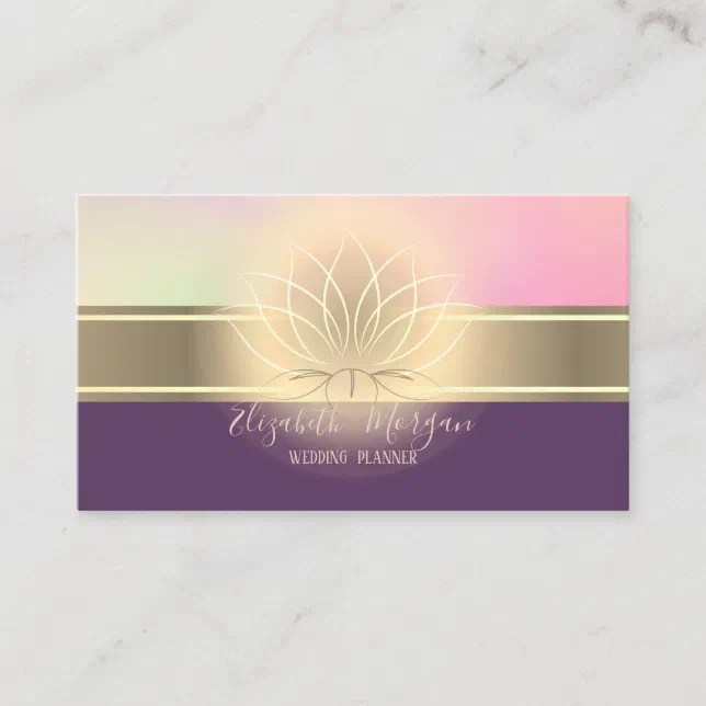 Elegant Modern Proffesional Gold Stripe Lotus Business Card | Zazzle