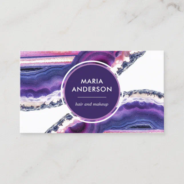 Elegant Modern Purple Agate Geode Gemstone Business Card | Zazzle