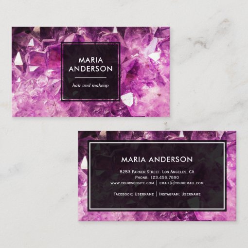 Elegant Modern Purple Amethyst Gemstone Business Card | Zazzle