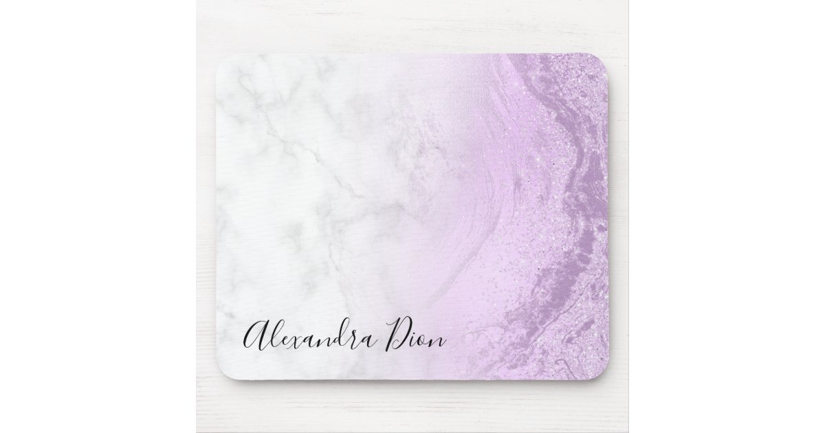 Elegant modern purple glitter white marble mouse pad | Zazzle