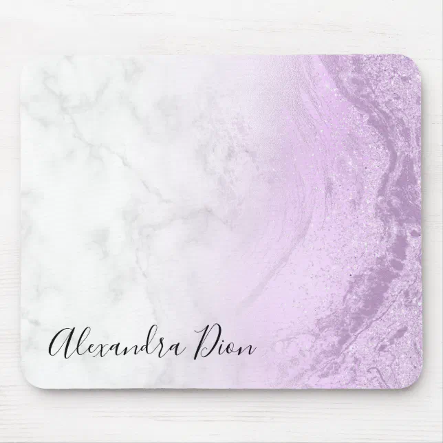 Elegant modern purple glitter white marble mouse pad | Zazzle