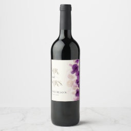 Elegant Modern Purple Orchids Gold Floral Wedding Wine Label | Zazzle