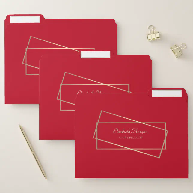 Elegant Modern Red Gold Frame File Folder | Zazzle