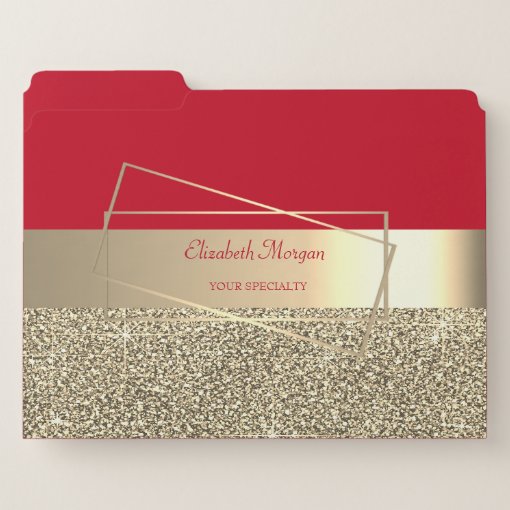 Elegant Modern Red, Gold Glitter Frame, Stripe File Folder | Zazzle