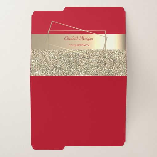 Elegant Modern Red, Gold Glitter Frame, Stripe File Folder | Zazzle