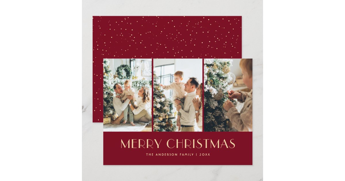 Elegant Modern Red Photo Collage Christmas Cards | Zazzle