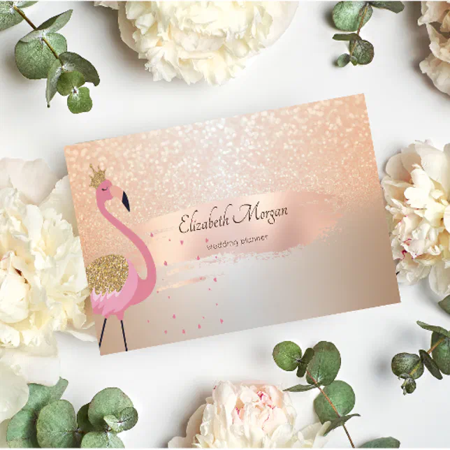 Elegant Modern, Rose Gold Brush Stroke,Flamingo Business Card | Zazzle