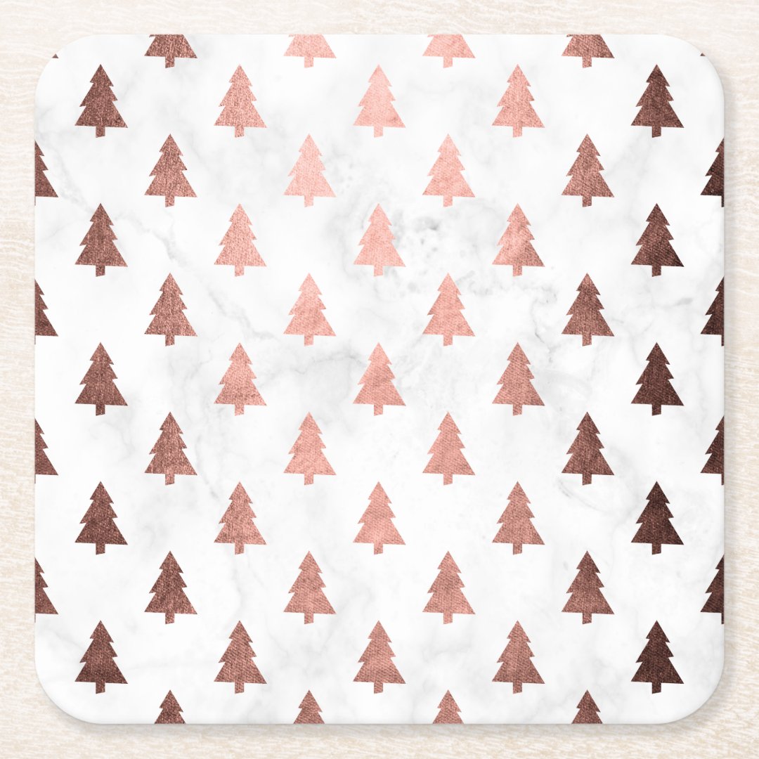 Elegant modern rose gold Christmas tree pattern Square Paper Coaster ...