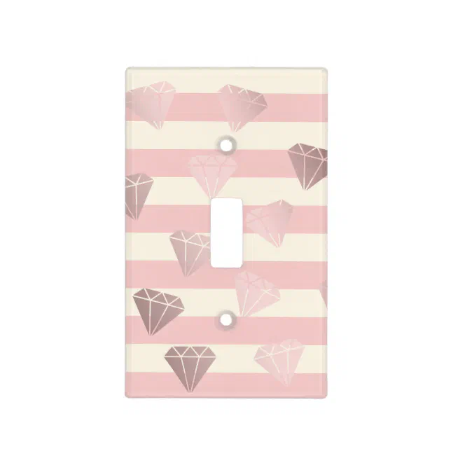 Elegant modern rose gold diamond pattern & stripe light switch cover ...