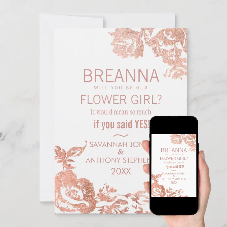Elegant Modern Rose Gold Floral Flower Girl Invitation | Zazzle