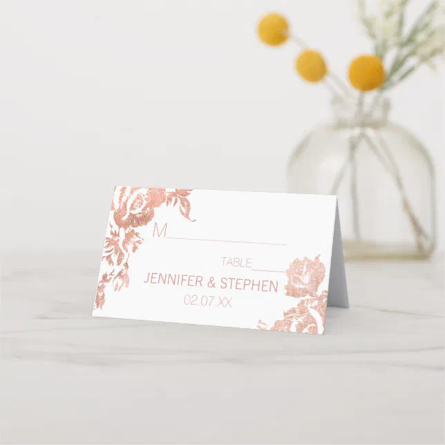 Elegant Modern Rose Gold Floral Place Cards | Zazzle