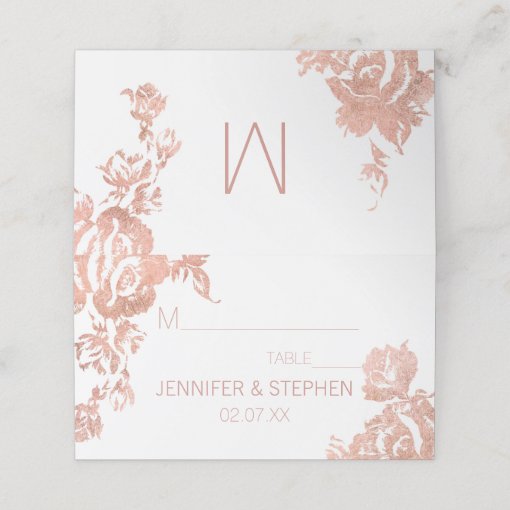 Elegant Modern Rose Gold Floral Place Cards | Zazzle