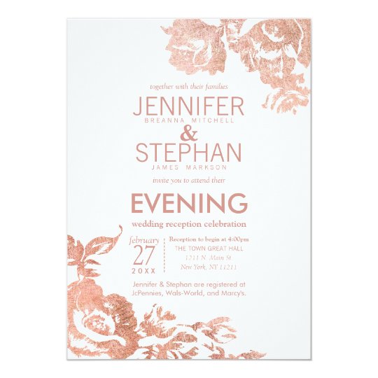 Elegant Modern Rose Gold Floral Reception Invitation | Zazzle.com