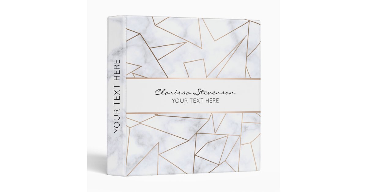 elegant modern rose gold geometric white marble binder | Zazzle