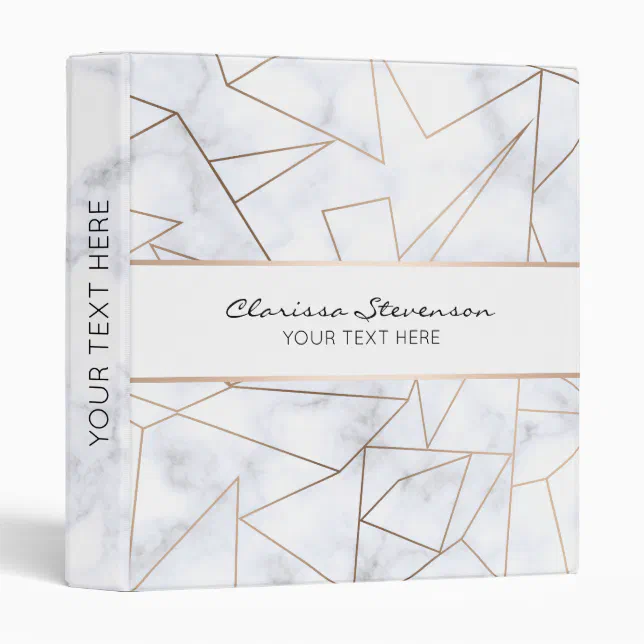 elegant modern rose gold geometric white marble binder | Zazzle