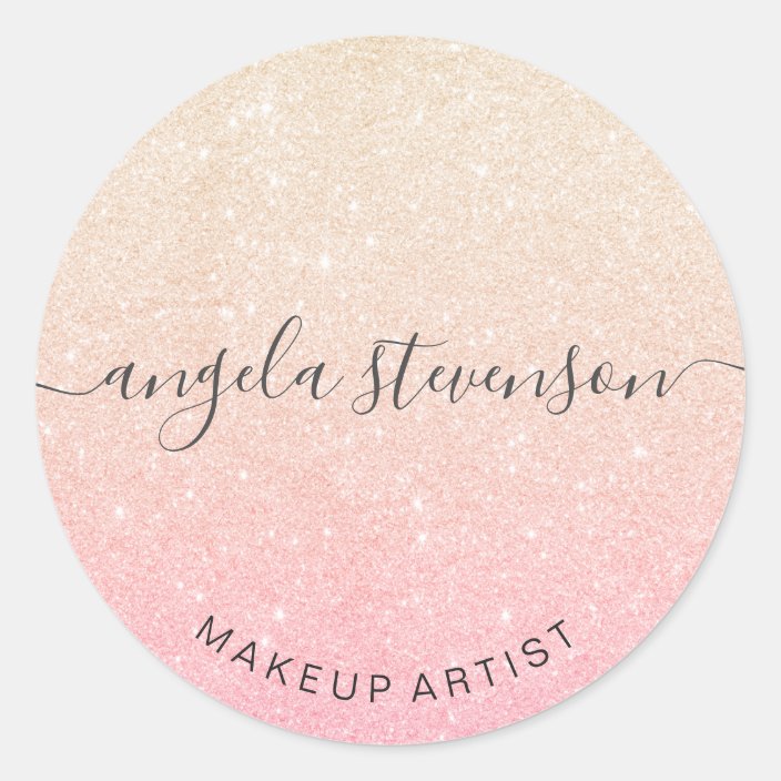 Elegant modern rose gold & gold glitter makeup classic round sticker ...