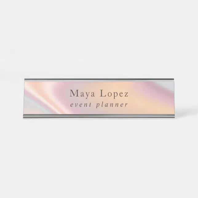 Elegant modern rose gold holographic event planner desk name plate | Zazzle
