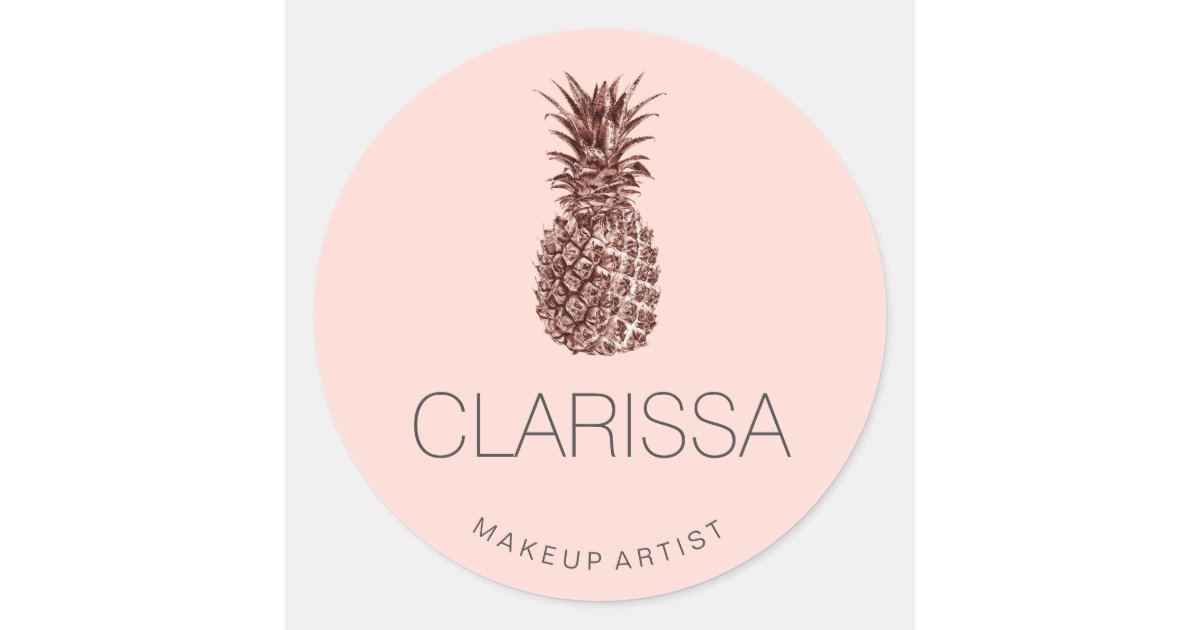 Elegant modern rose gold pineapple pink makeup classic round sticker ...